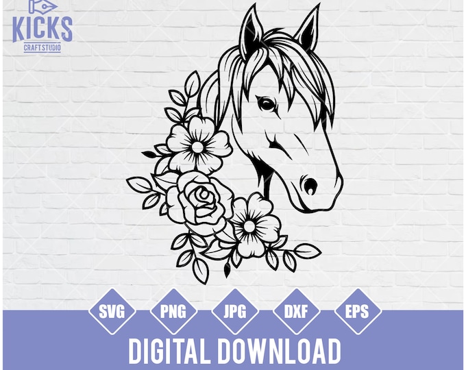 Horse Floral Svg | Horse Clipart | Floral Animal Cut File | Animal Face ...