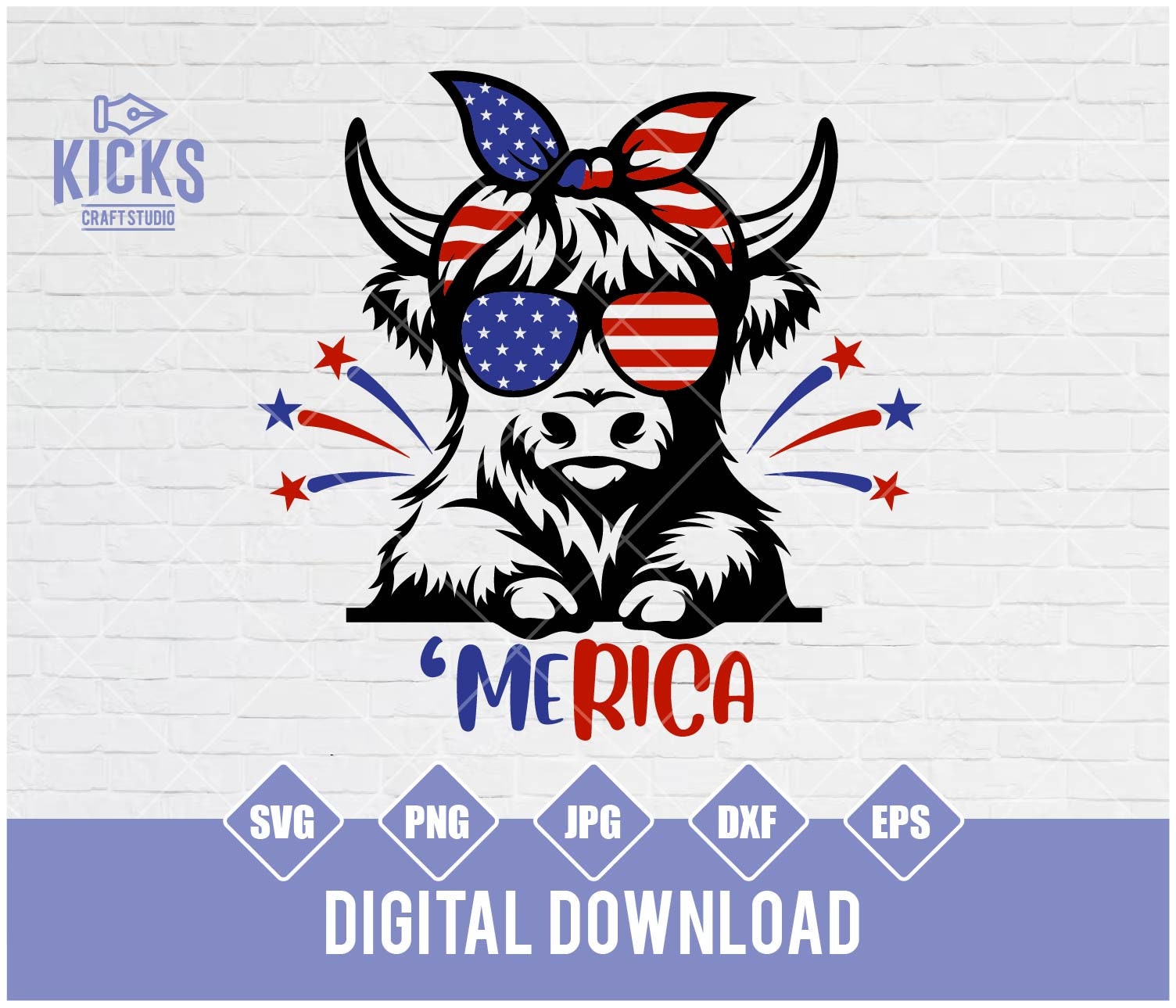 Highland Cow Svg, 4th of July Svg, American Flag Svg, Fourth of July ...