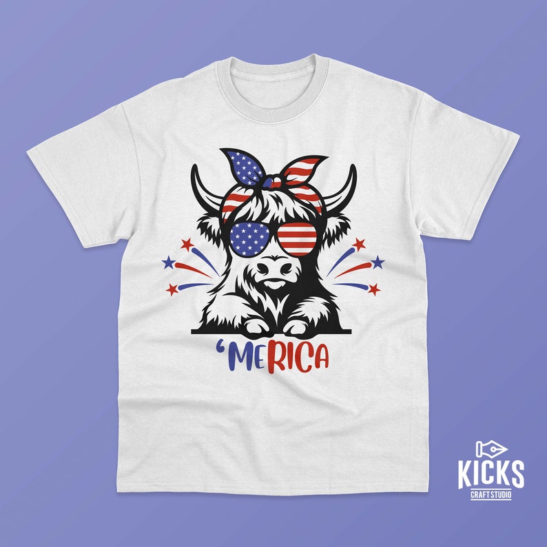 Highland Cow Svg, 4th of July Svg, American Flag Svg, Fourth of July ...