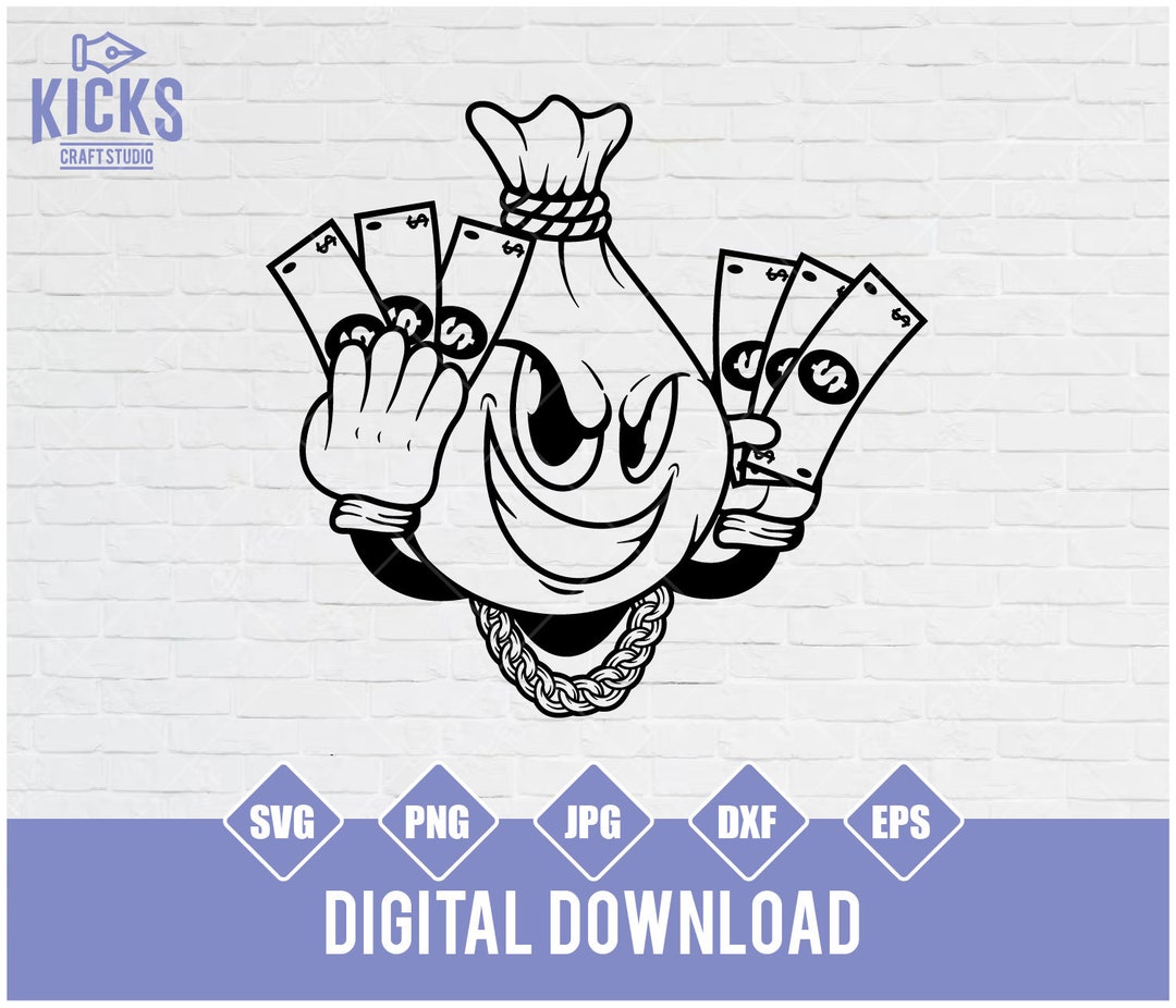 Evil Money Bag Cartoon Illustration: SVG, PNG, JPG (digital Download ...