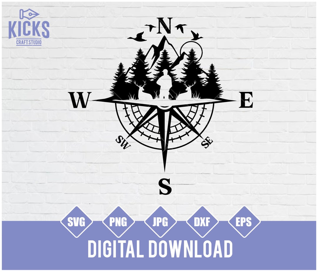 Deer Hunter Svg File, Deer Antler Svg, Compass Svg, Deer Hunting Svg ...
