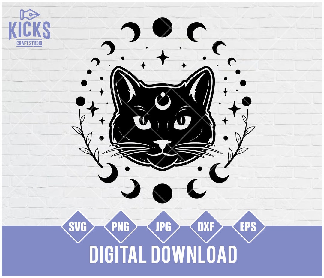Cat and Moon Phases SVG, Magic Cat Svg, Magic Illustration Svg ...