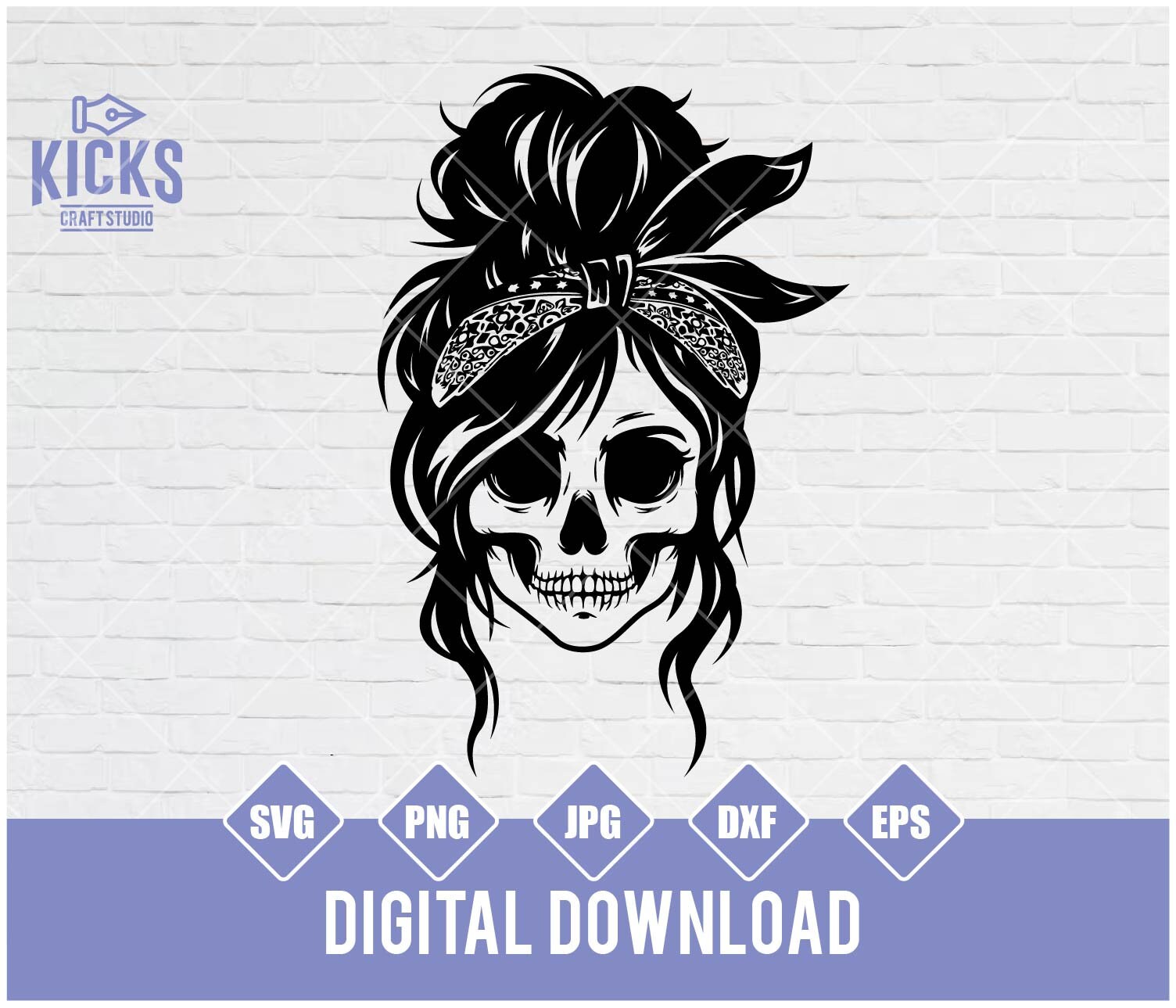 Messy Bun Girl Skull Svg & PNG Files, Mom Bun Hair Face Clipart ...