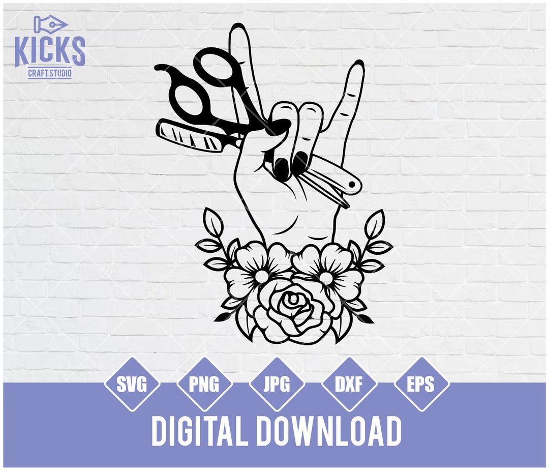 Hairstylist Hand SVG, Hair Style Spade Rose Peace Tattoo Scissor Comb ...