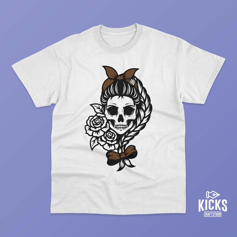 Messy Bun Girl Skull Svg & PNG Files, Mom Bun Hair Face Clipart ...