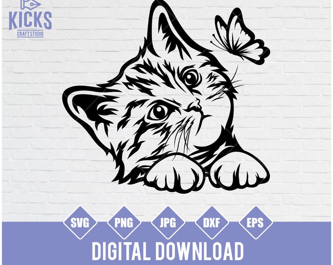 Cute Cat SVG | Curious Kitten Clipart | Cat Svg | Cat With Butterfly ...