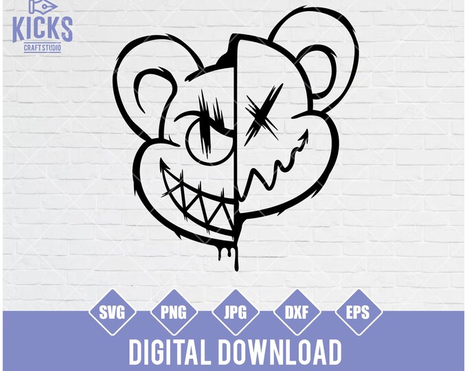 Two-faced Teddy SVG Creepy Bear SVG Cute Cartoon Animal T-shirt Image ...