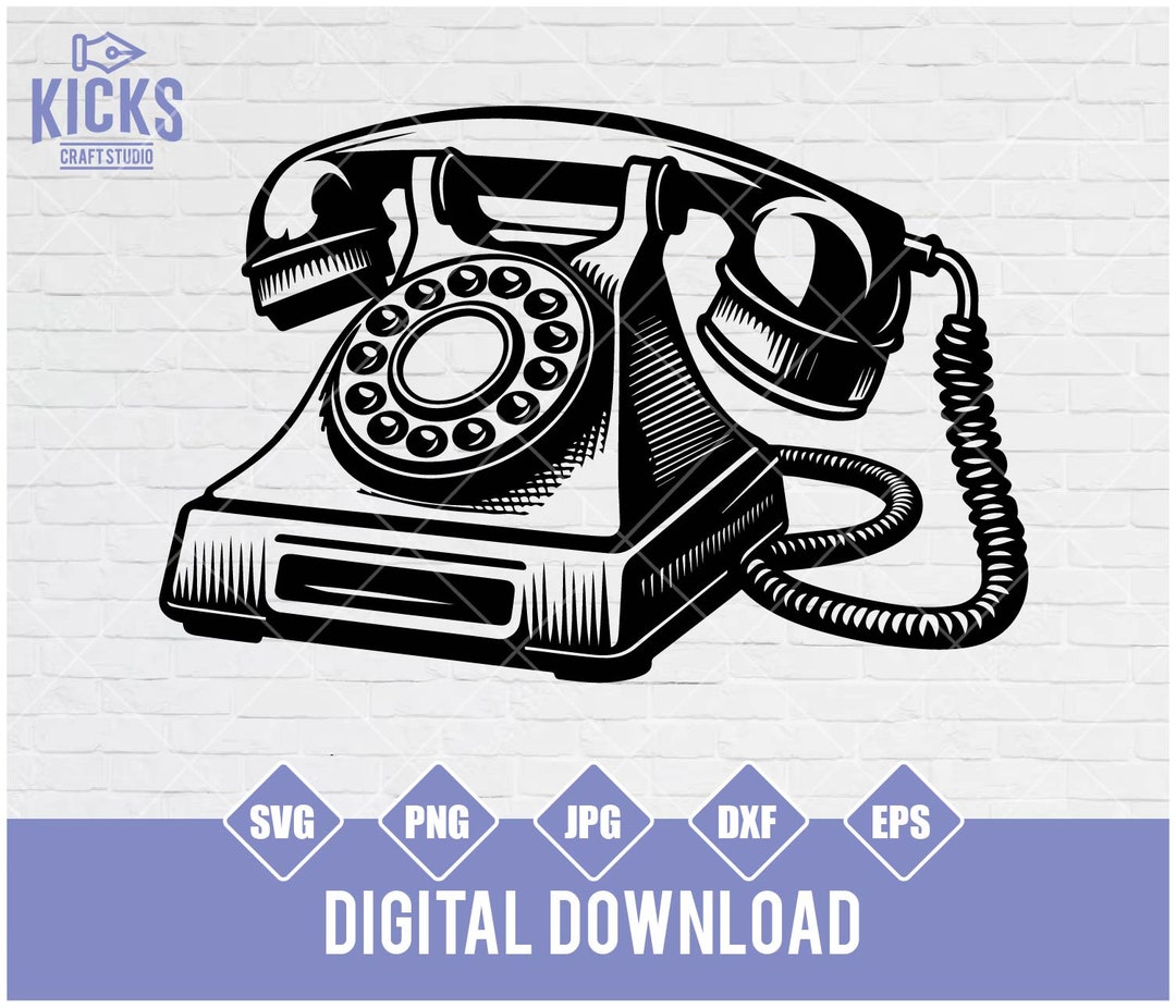 Rotary Phone Clipart, Retro Telephone Vector, SVG PNG JPG (digital ...
