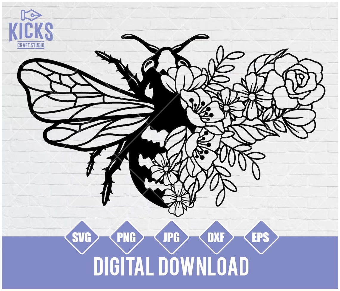 Flowers Bee Svg File Bee Svg Floral Bee Svg Bee Clipart - Etsy