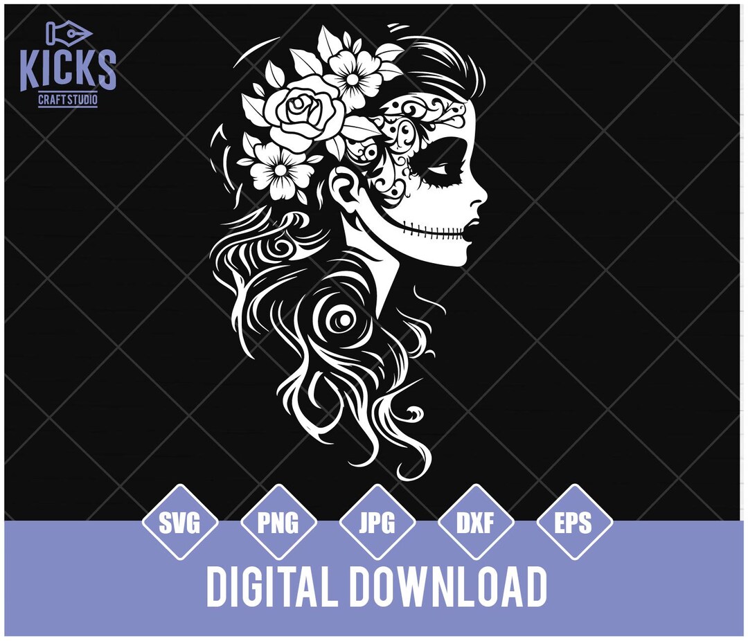 Sugar Skull Svg, La Muerta Clipart, Lady Dead Stencil, Floral Catrina ...