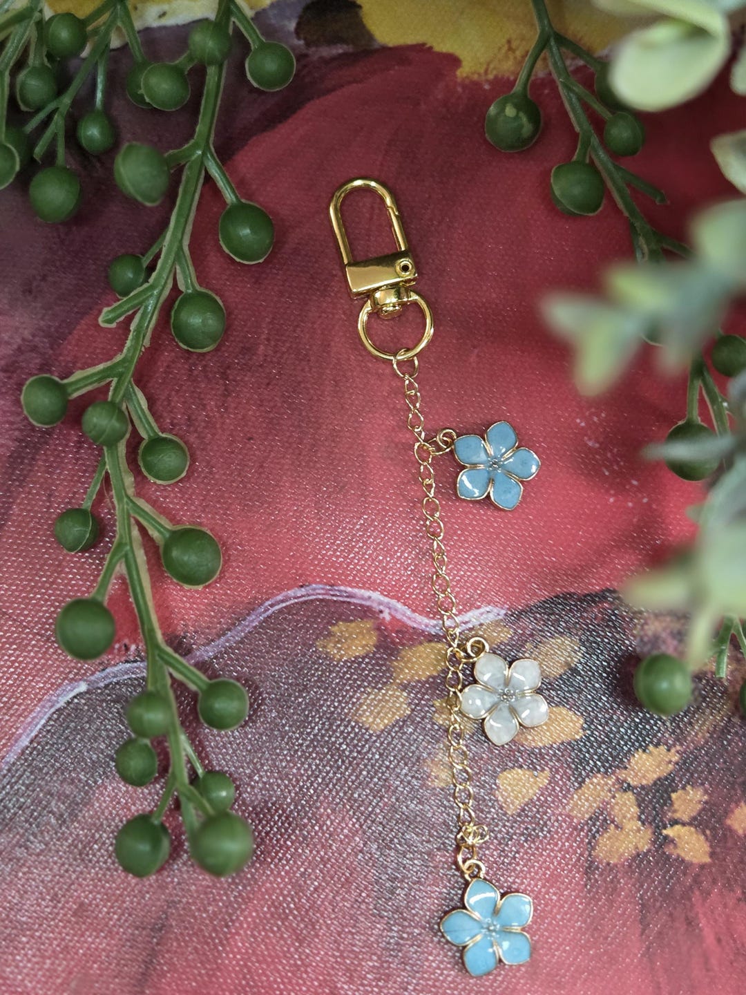 Blue & White Enamel Flower Keychain - Etsy