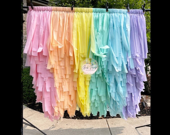 Pastel Rainbow Backdrop, Fringe Backdrop, Streamer Wall, Plastic ...