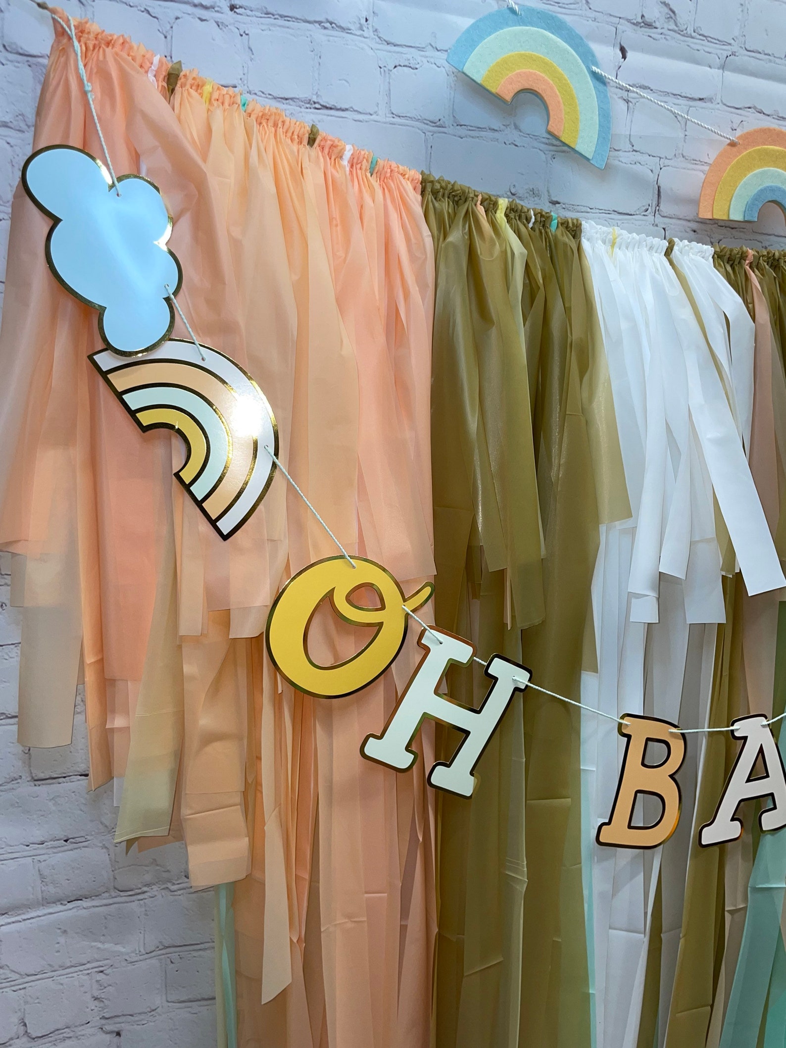 Oh Baby Backdrop, Baby Shower Backdrop, Neutral Backdrop, Rainbow ...