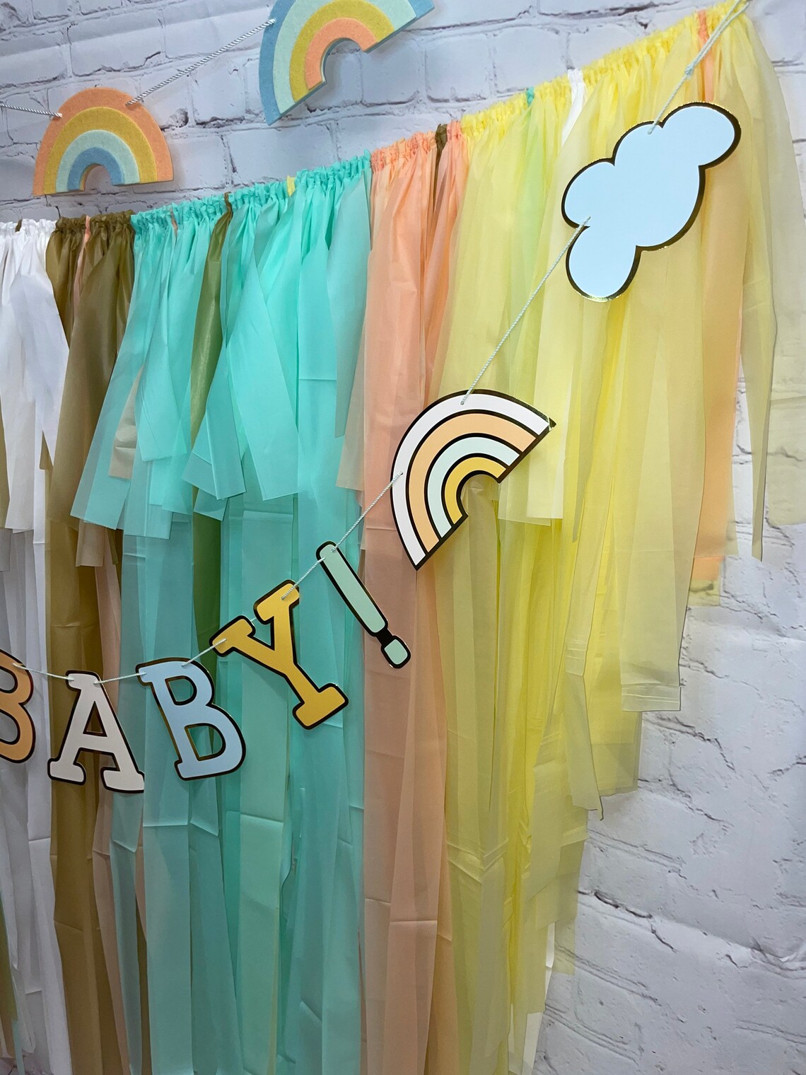 Oh Baby Backdrop, Baby Shower Backdrop, Neutral Backdrop, Rainbow ...