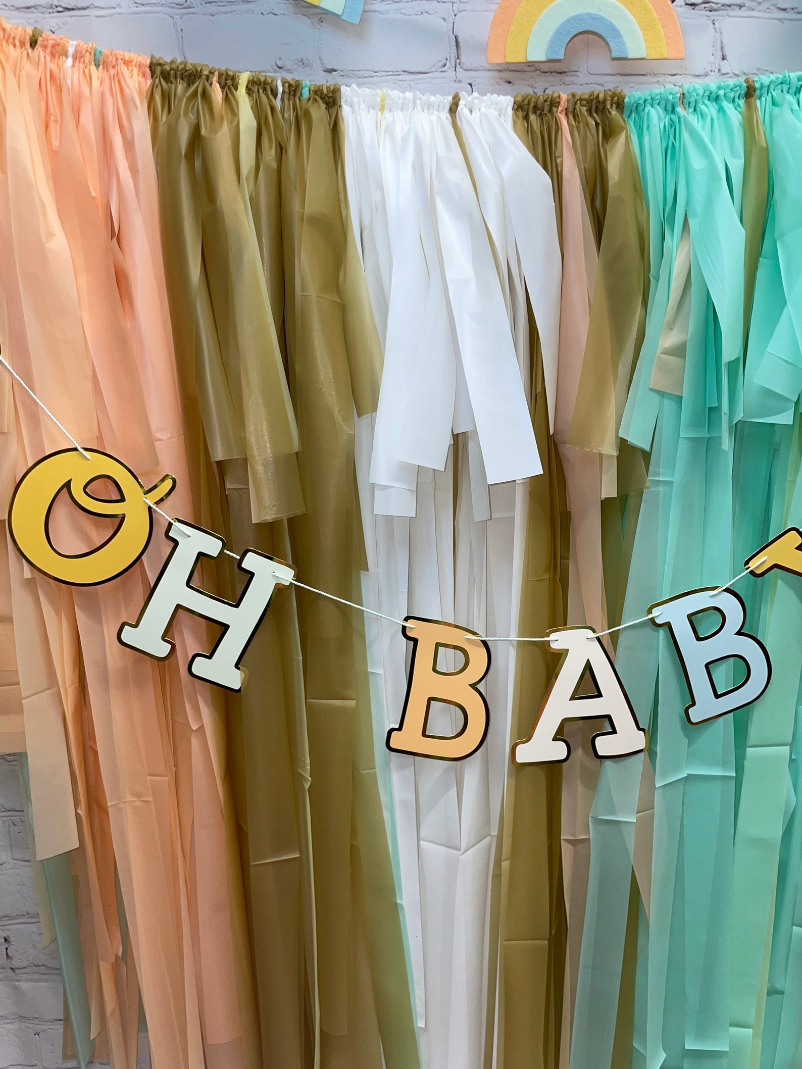 Oh Baby Backdrop, Baby Shower Backdrop, Neutral Backdrop, Rainbow ...