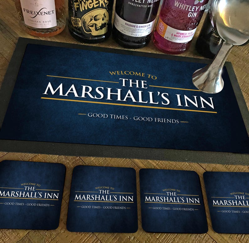 Personalised Bar Mat | Bar Coaster Set - Grunge Design | Custom Beer ...