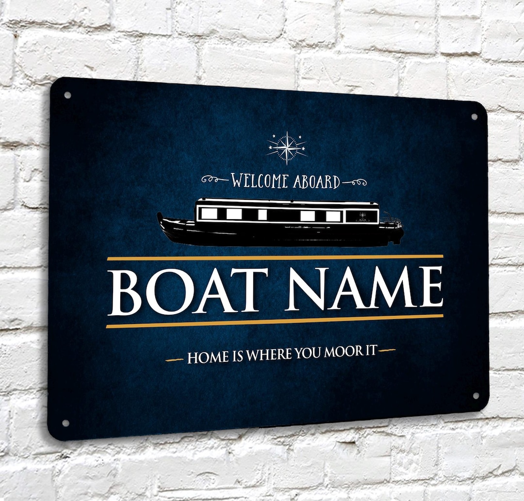 Personalised Boat Sign - Welcome Aboard Canal Narrow Boat, Blue Grunge ...