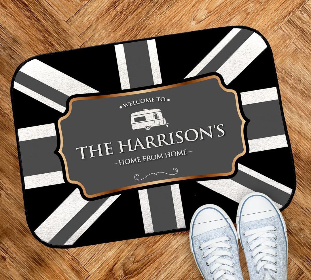 Personalised Caravan Mat - Grey Union Jack, Mobile Caravan Trailer Door ...