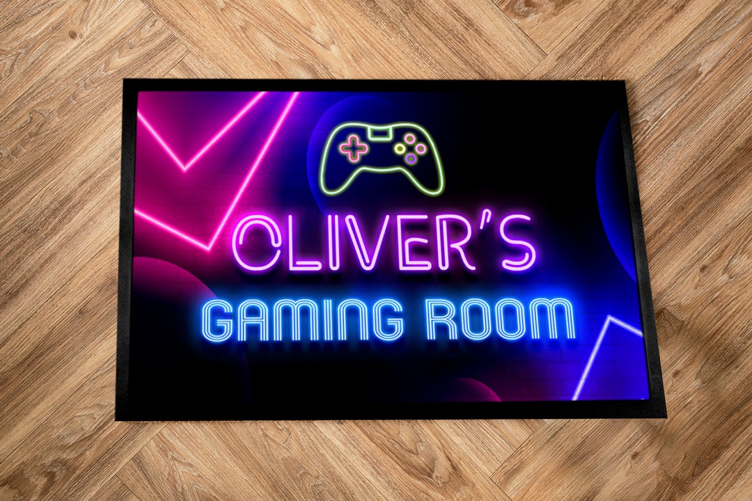 Personalised Gaming Room Mat, Games Room Neon Mat, Gamertag Teenagers ...