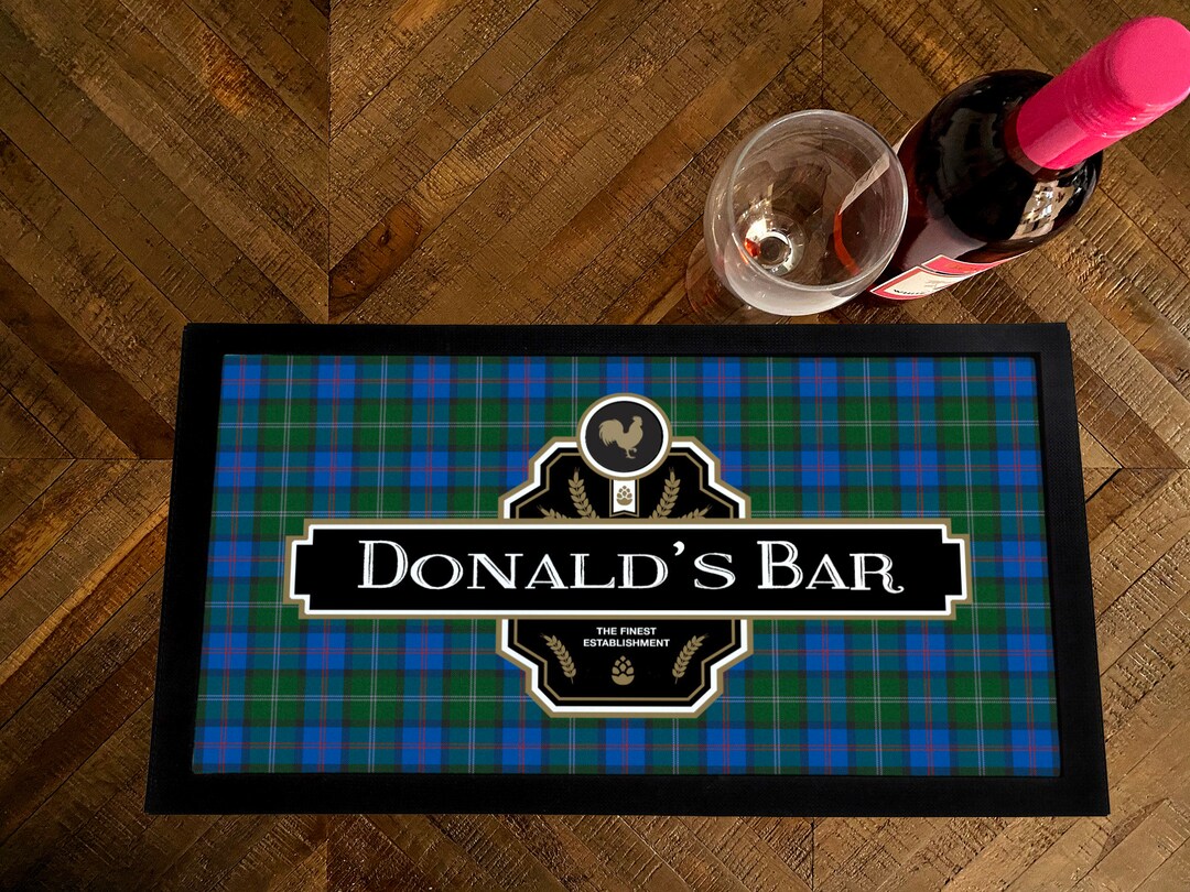 Personalised Bar Mat | Blue Tartan Bar Runner | Custom Scottish Beer ...