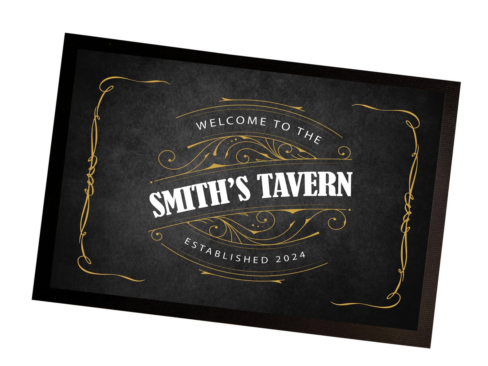 Personalised Bar Door Mat - VT201 60 X 40 Cm - Gold Text Vintage Style ...