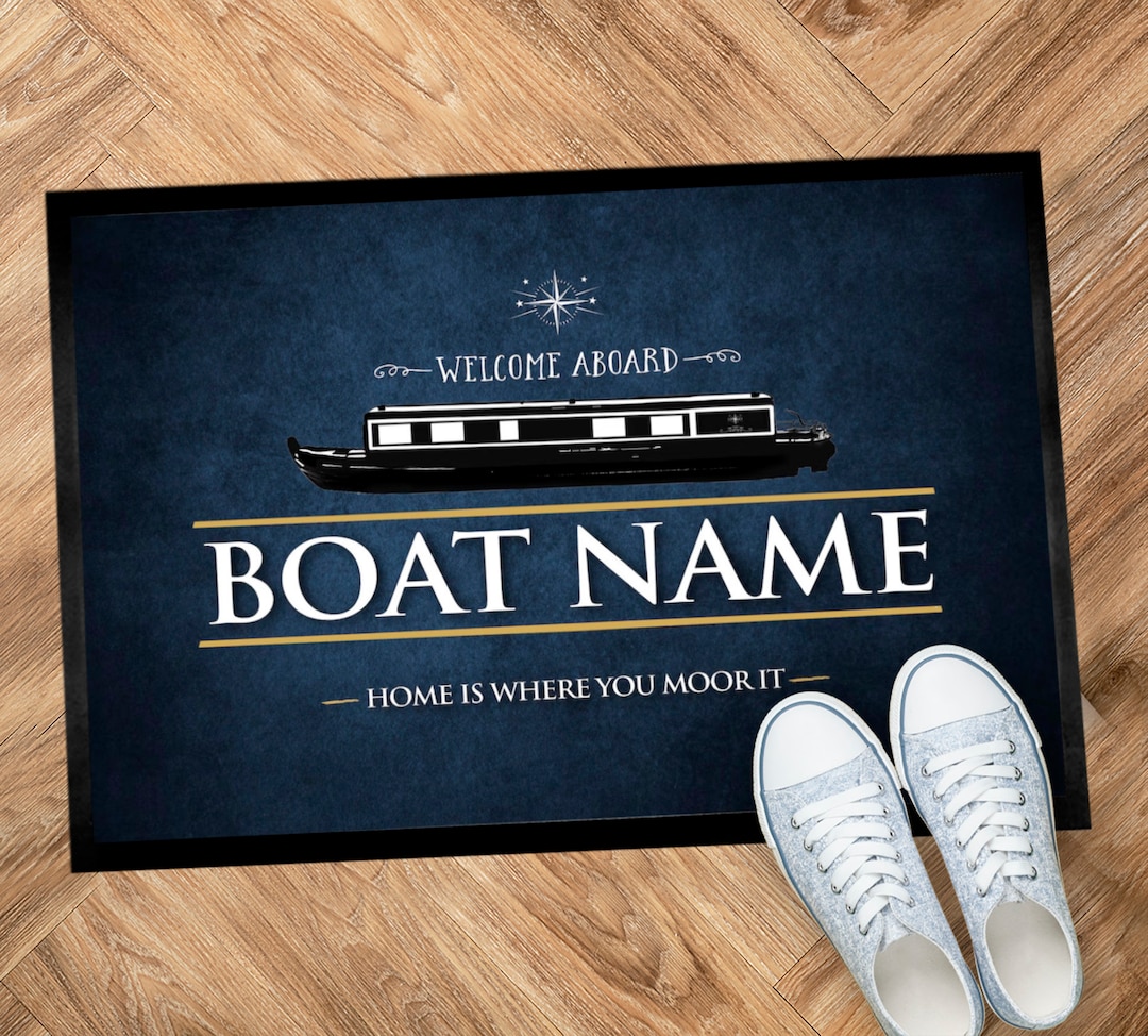 Personalised Boat Mat - Welcome Aboard | Custom Boat Mat - Blue Grunge ...