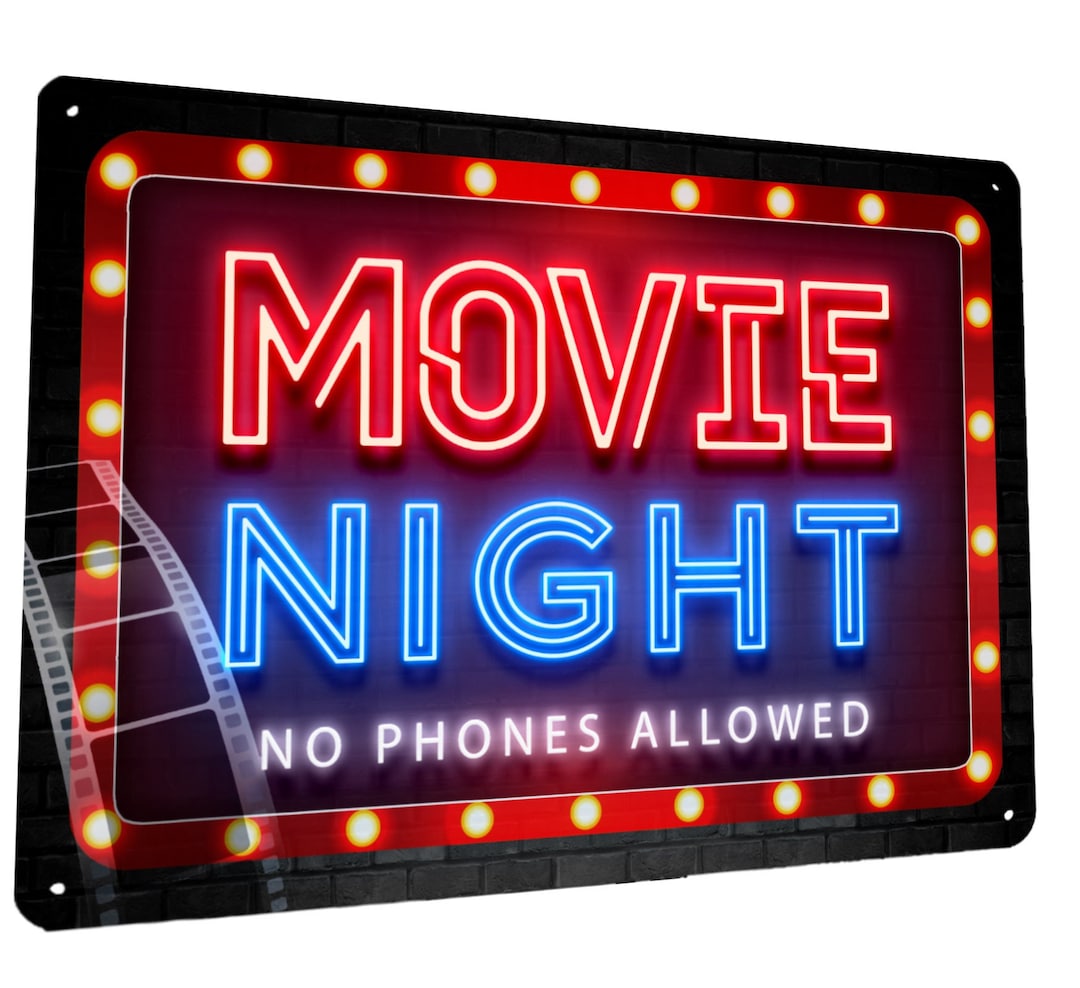 Movie Night Metal A4 Sign - No Phones Allowed, Family Cinema Film Night ...