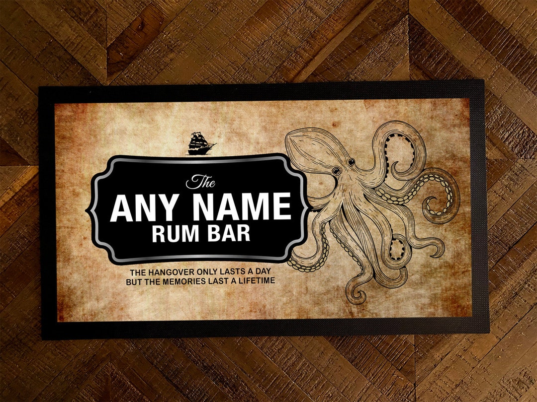 Personalised Rum Bar Runner Mat - Sea Monster Dark Rum Bar, Gift for ...