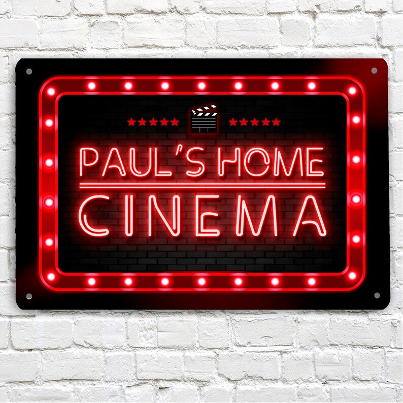 Personalised Cinema Room Sign - Printed Home Cinema Movie Room A4 Metal ...