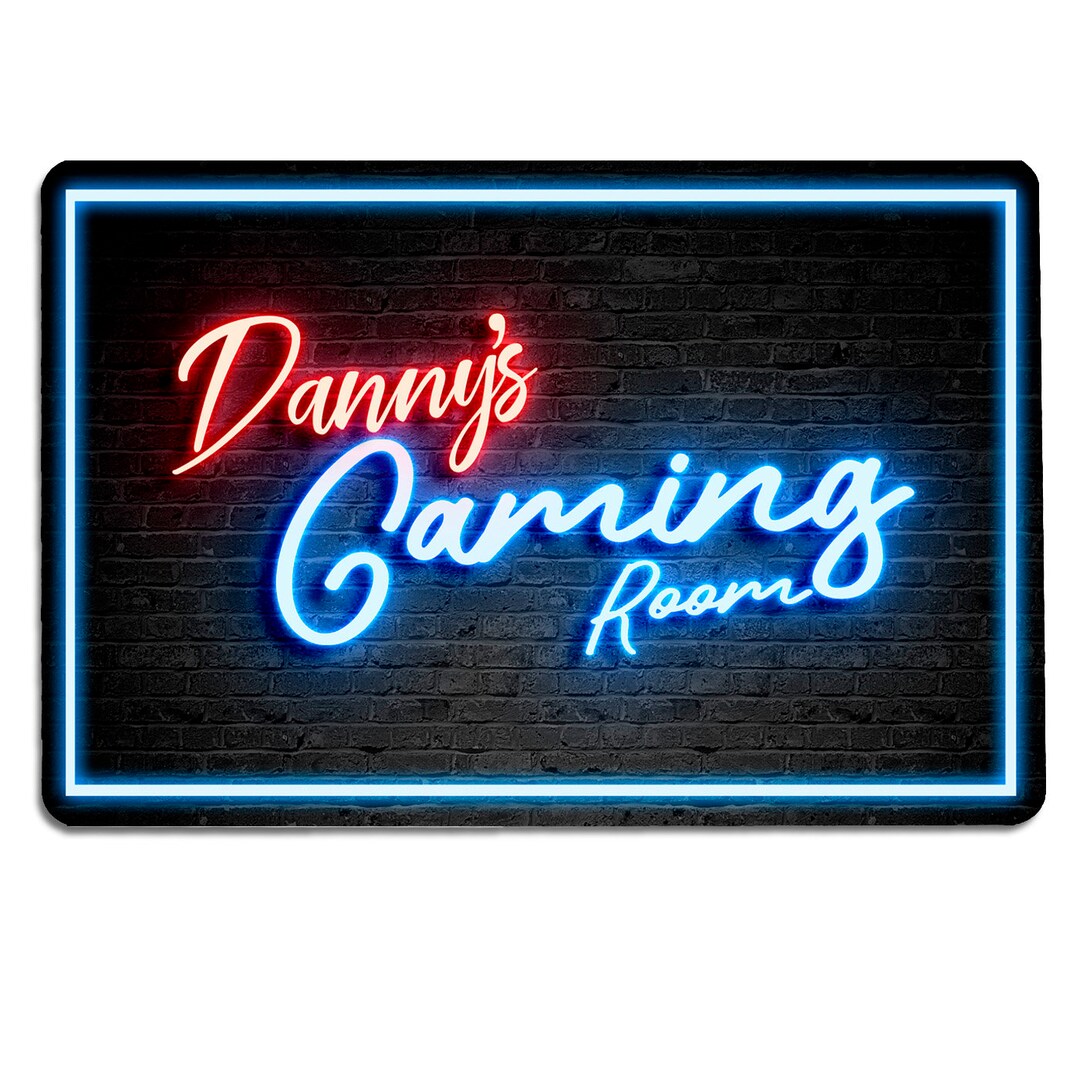 Personalised Gaming Room Sign - Neon Effect Printed Metal Sign A4 Door ...