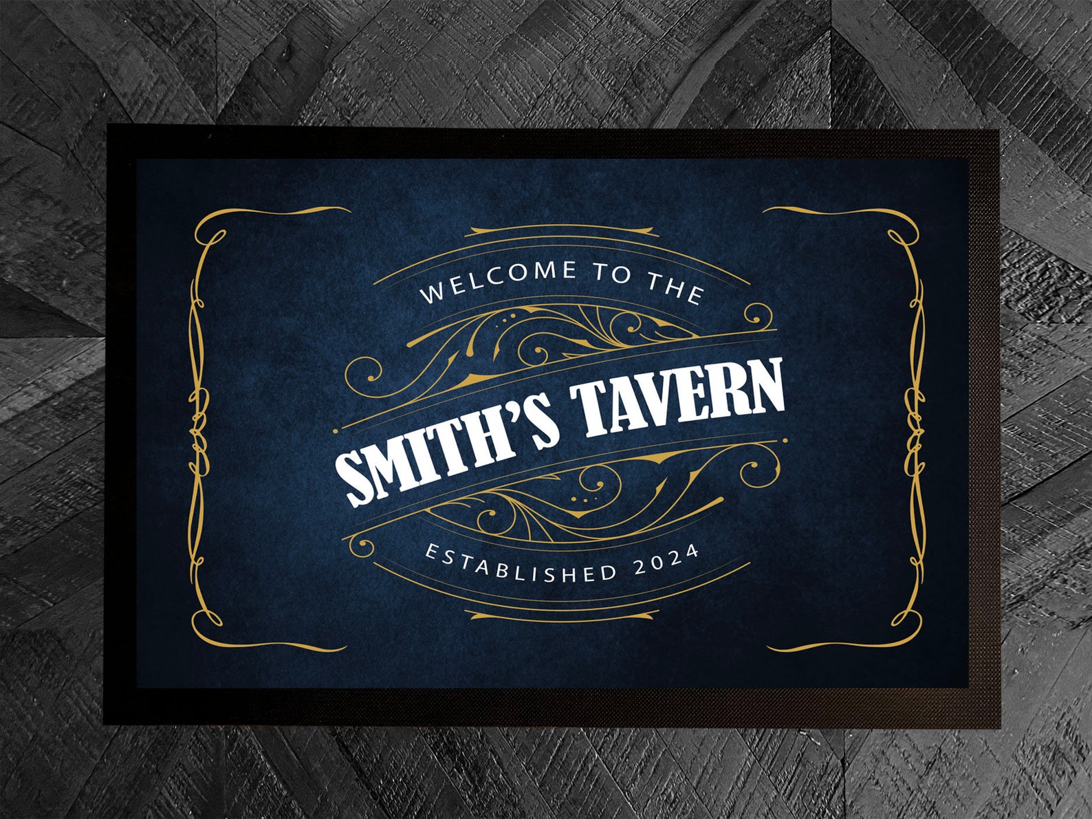Personalised Bar Door Mat - VT201 60 X 40 Cm - Gold Text Vintage Style ...