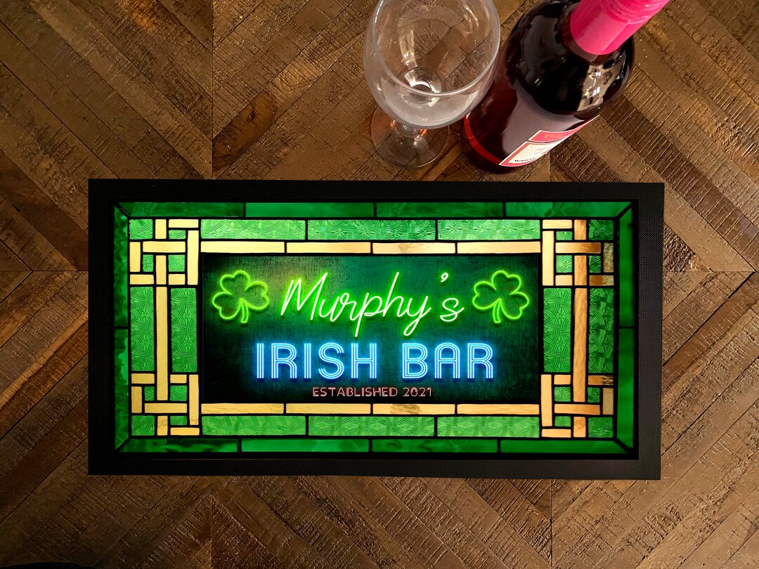 Personalised Bar Mat - Any Name - Stained Glass Irish Pub Home Bar ...
