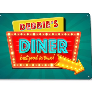 Personalised Retro Diner Sign - Printed Metal Sign A4 American Diner ...