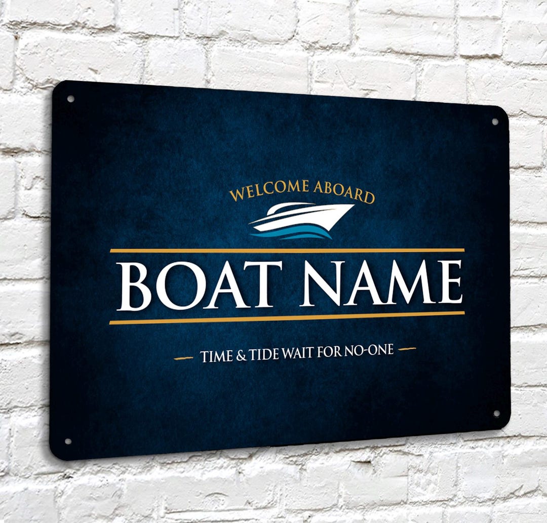 Personalised Boat Sign - Welcome Aboard Boat, Yacht Blue Grunge Barge ...