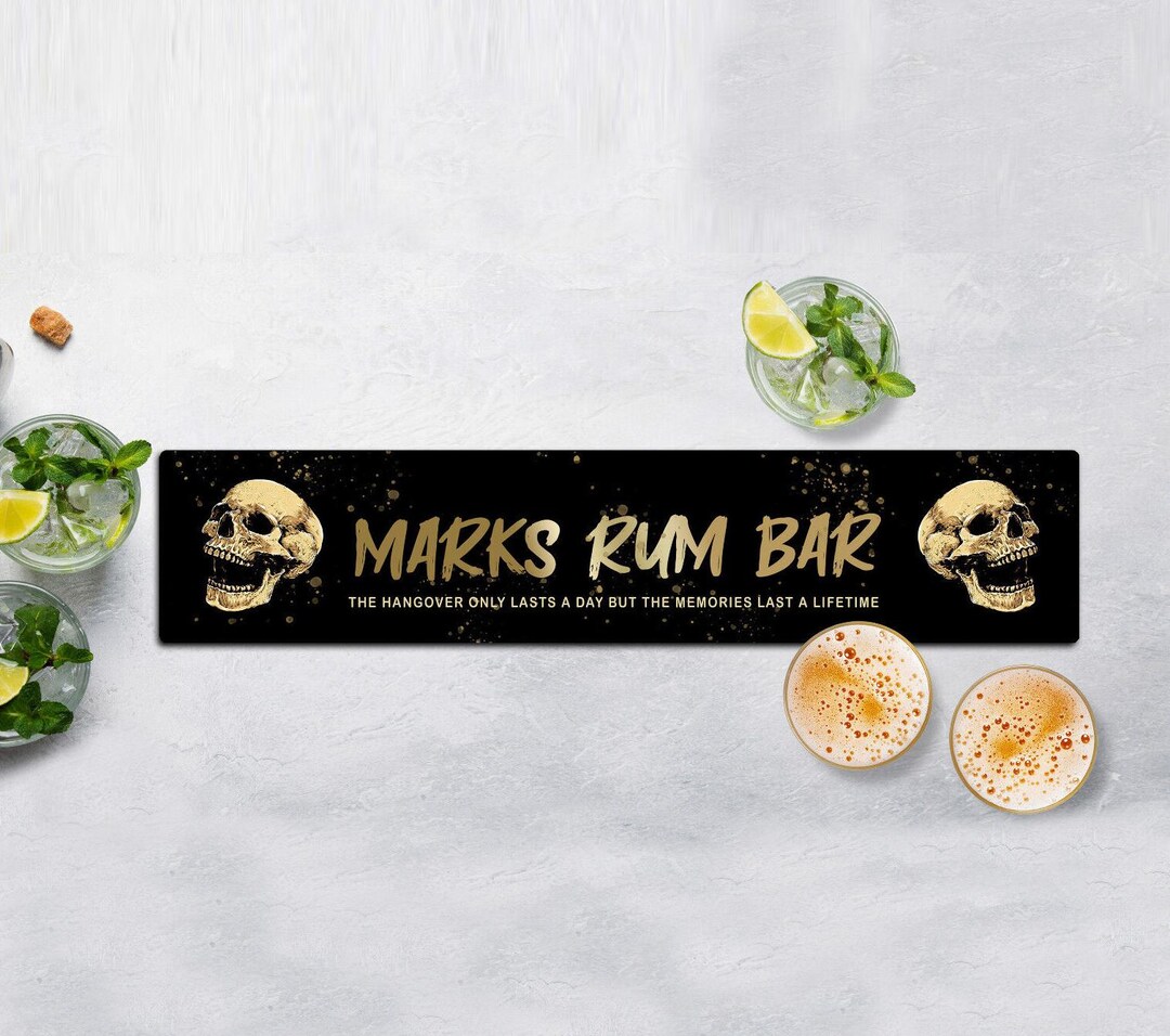 Personalised Rum Bar Runner Mat - Gold Rum Home Bar Mat Home Bar Beer ...