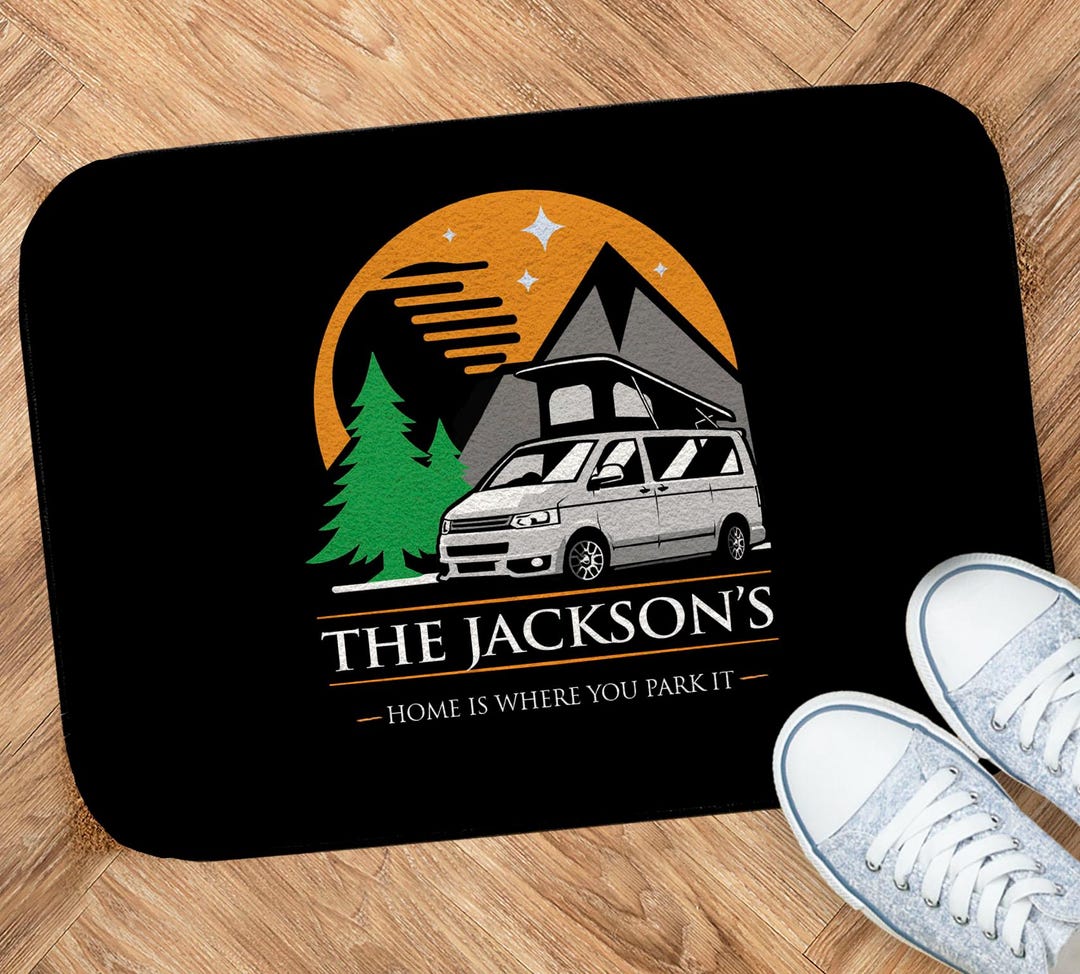 Personalised Motorhome Door Mat – Campervan Welcome Mat (black & Orange ...