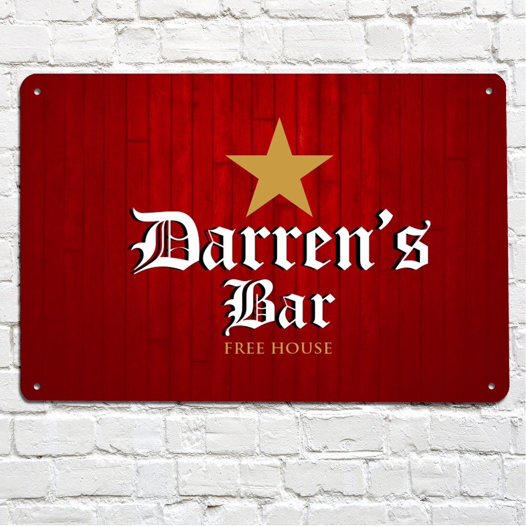 Personalised Bar Sign - Gold Star - Red Bar Sign Metal A4 Sign - Home ...