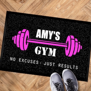 Personalised Gym Door Mat Non Slip Base Mat, Pink Dumbells Mat ...