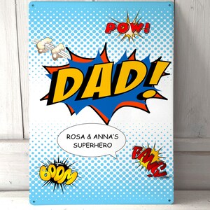 Fathers Day Gift - Personalised Comic Dad Superhero Metal Sign - Custom ...