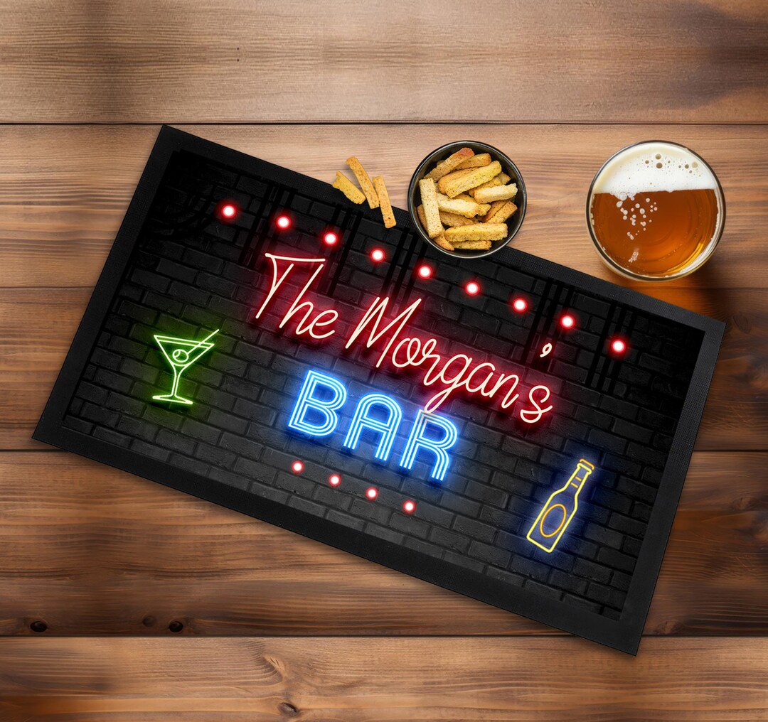 Personalised Bar Mat - Neon 80's Cocktail Family Home Bar Runner Mat - Etsy