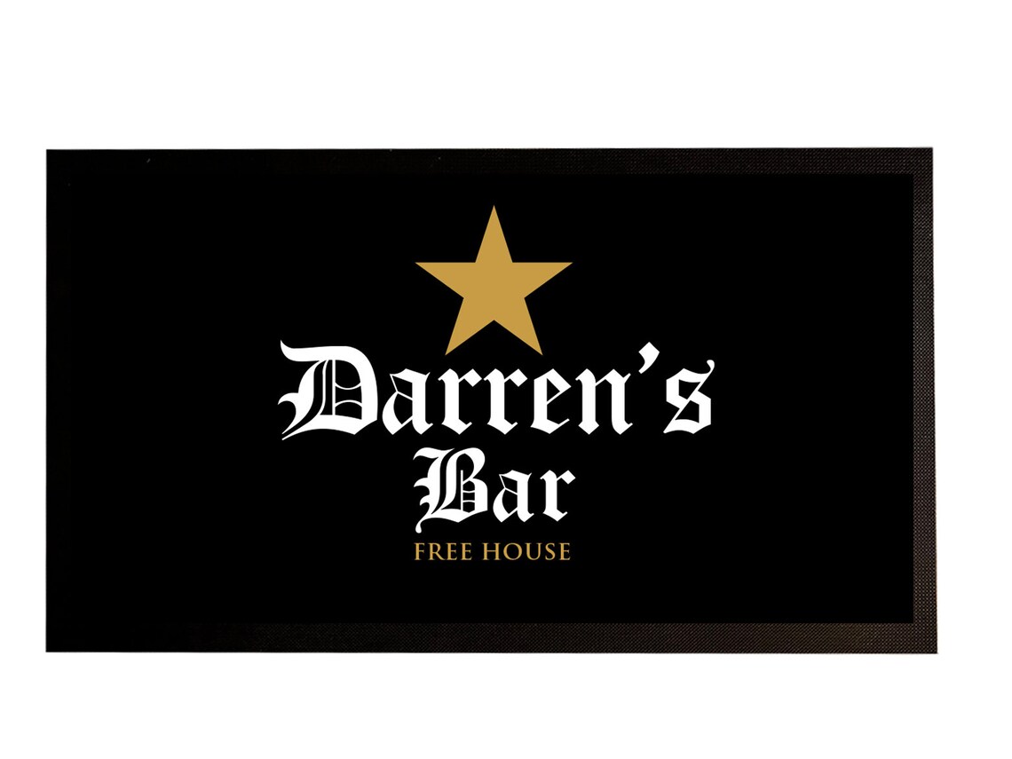 Personalised Bar Runner Mat - Gold Star Black Mat Cocktail Bars BR607 ...