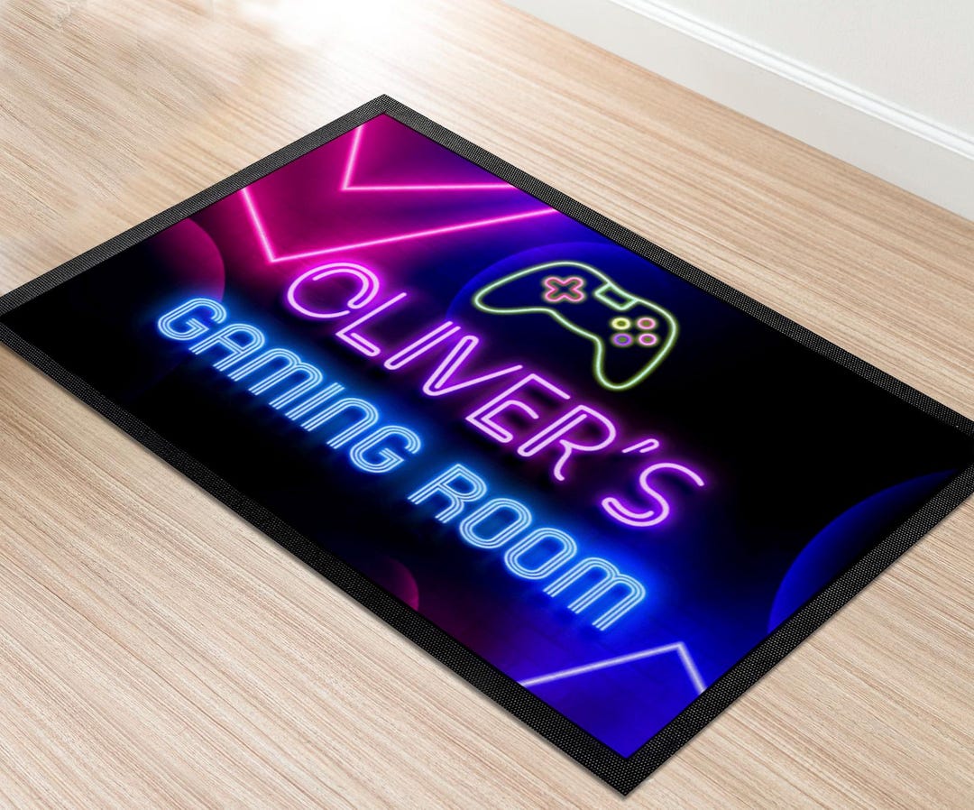 Personalised Gaming Room Mat, Video Games Room Neon Mat | Gamer ...