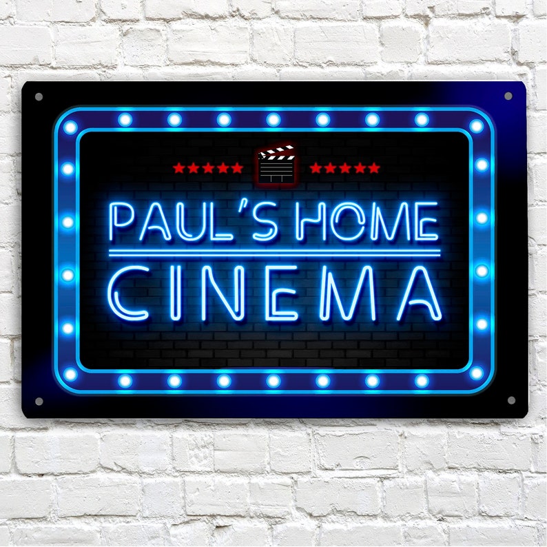 Personalised Cinema Room Sign - Printed Home Cinema Movie Room A4 Metal ...