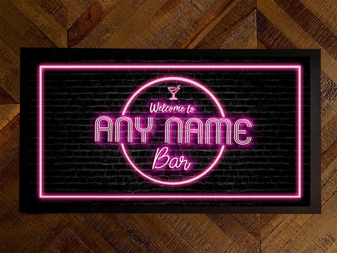 Personalised Bar Mat Neon Circle Cocktail Bar Mat, Gift for Home Bar ...