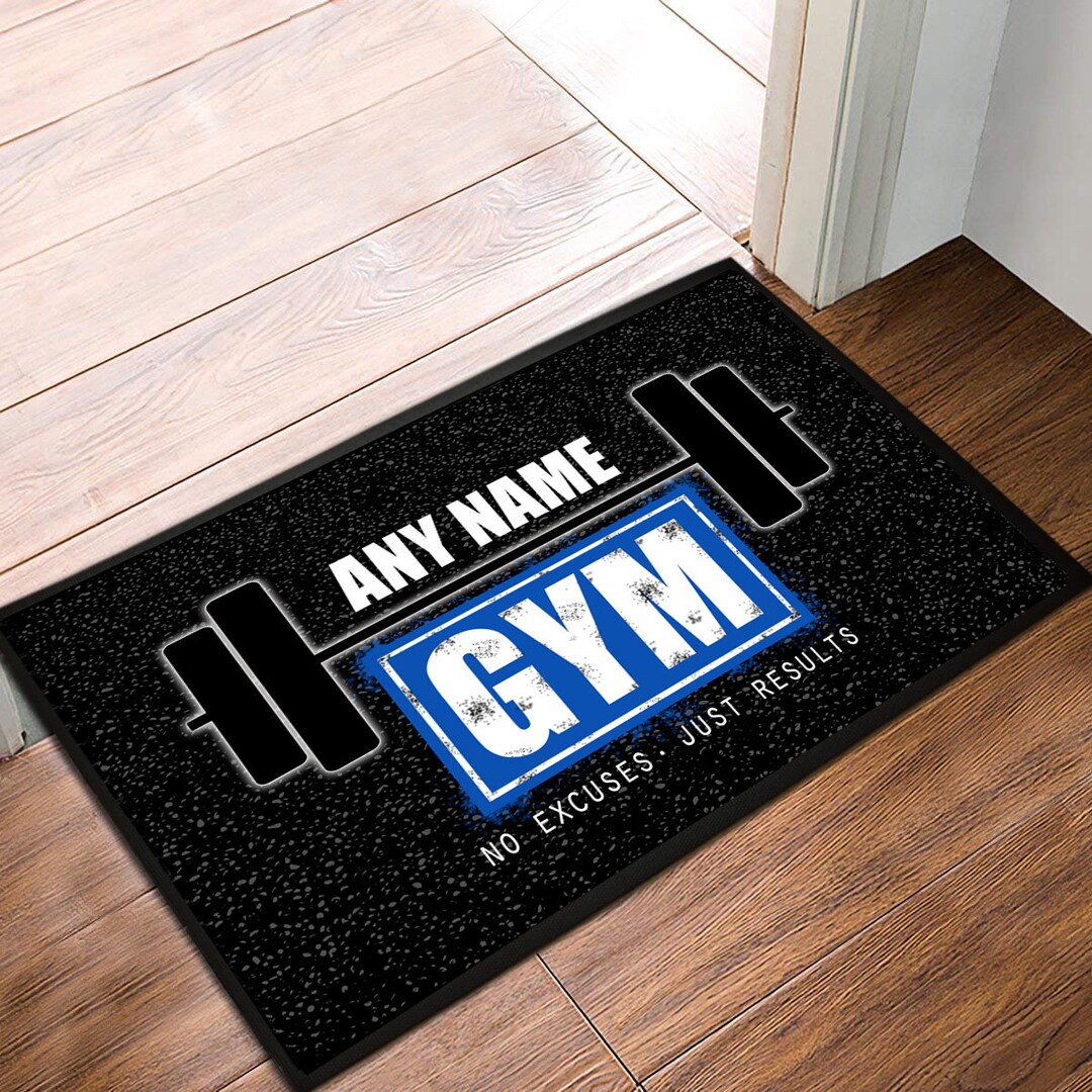 Personalised Gym Door Mat 2 Sizes, Non Slip Base Mat, Home Gym Dumbells ...