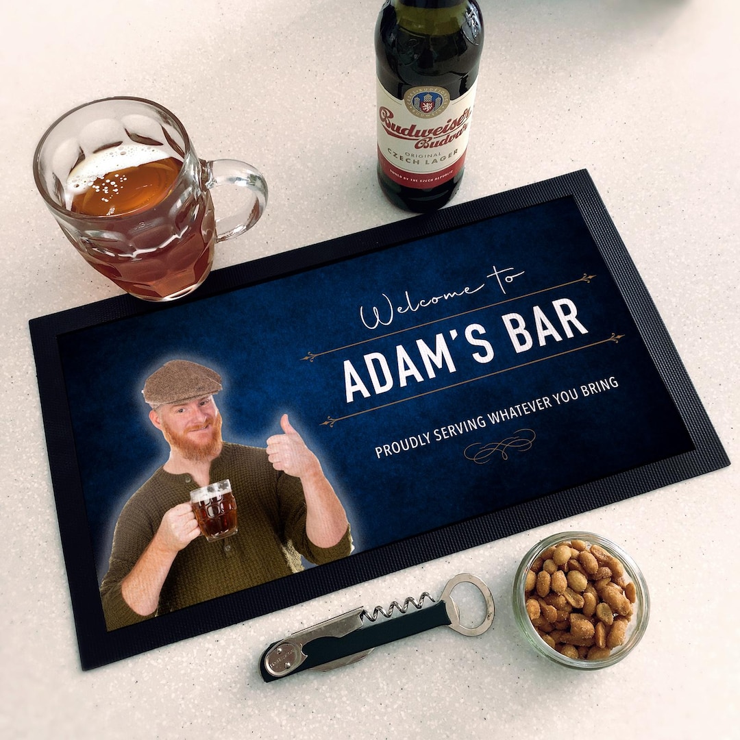 Personalised Photo Bar Mat | Custom Father's Day Gift | Rubber Beer ...