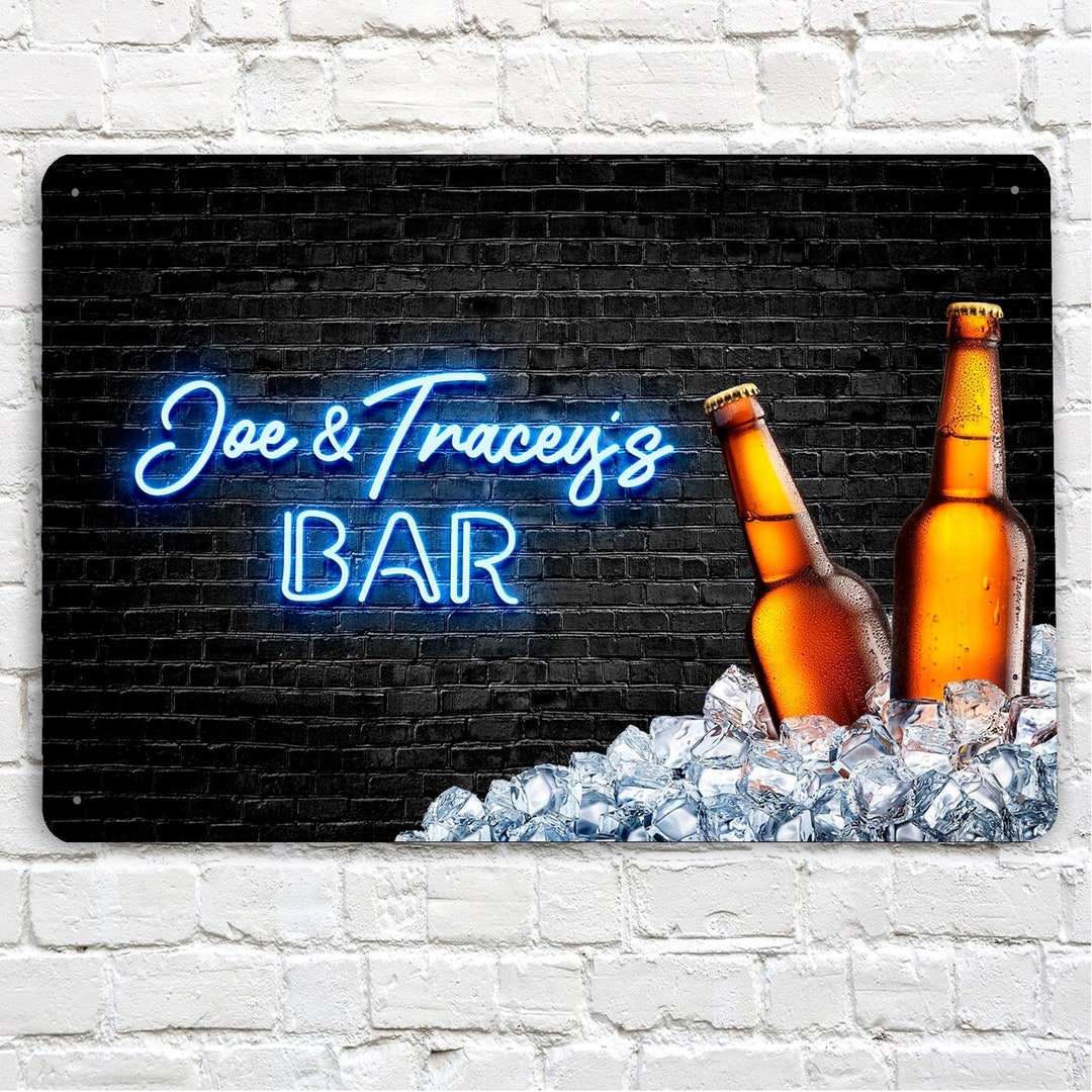 Personalised Bar Sign - Neon Bottled Printed Metal Sign A4 Home Bar ...