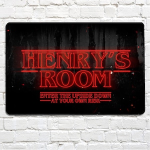 Personalised Room Sign, Red Stranger Type A4 Metal Wall Art Sign ...