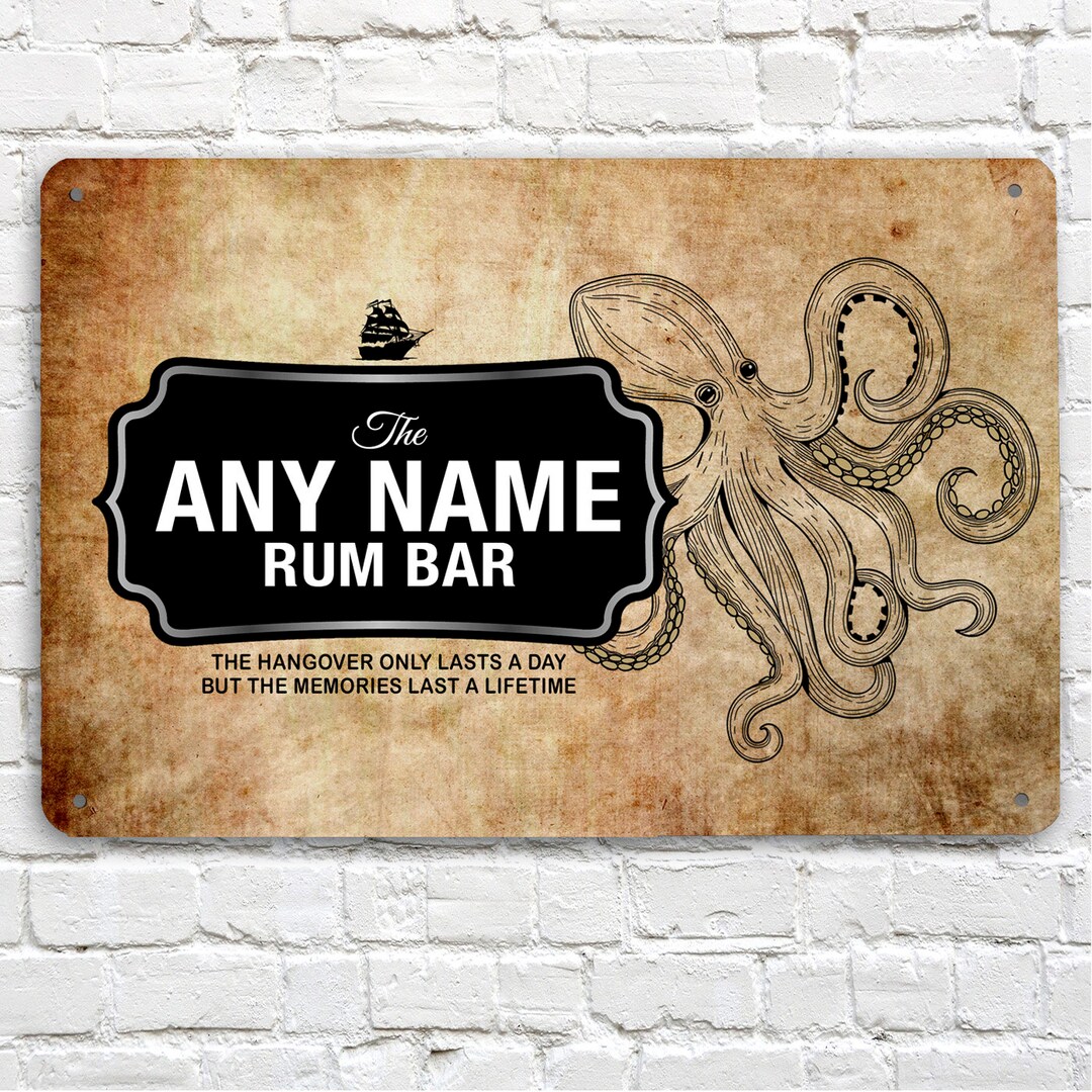 Personalised Rum Bar Sign - Dark Rum Bar, Sea Monster Gift for Home Bar ...