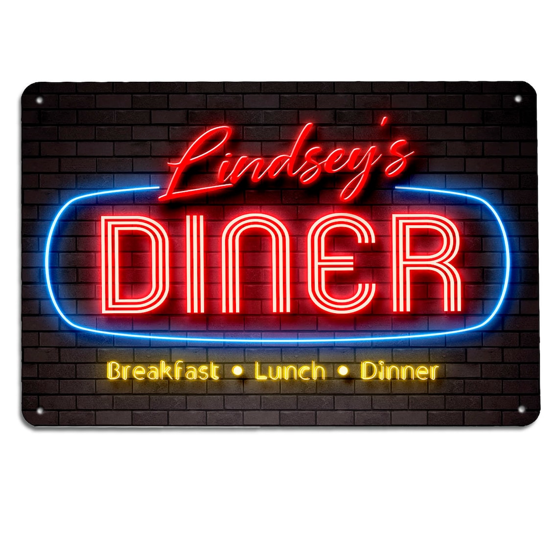 Personalised Diner Sign Neon Effect Printed Metal Sign A4 | Etsy